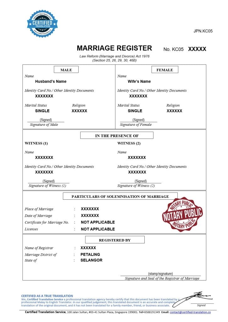 Certified and Notarised Translation of Malaysian Documents